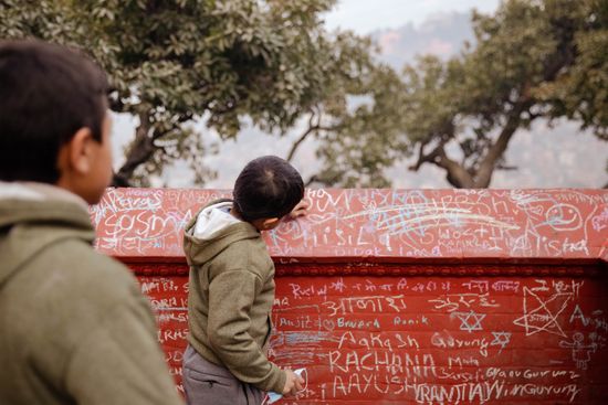 Kid Writes On Walls Saraswati Temple Editorial Stock Photo - Stock ...
