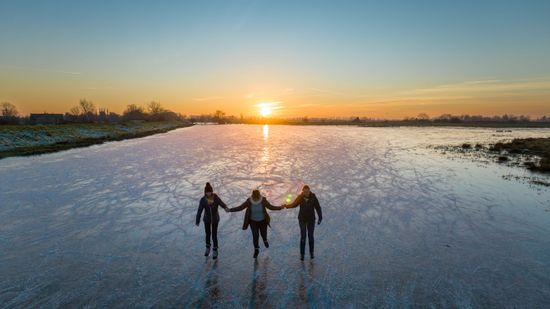 People Skating On Frozen Fen Near Editorial Stock Photo - Stock Image ...