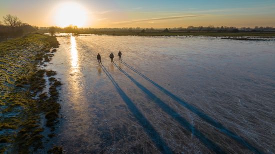 People Skating On Frozen Fen Near Editorial Stock Photo - Stock Image ...