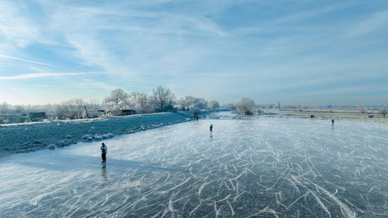 People Skating On Frozen Fen Near Editorial Stock Photo - Stock Image ...
