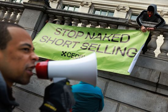Demonstrators Hang Banner During Protest Us Editorial Stock Photo ...