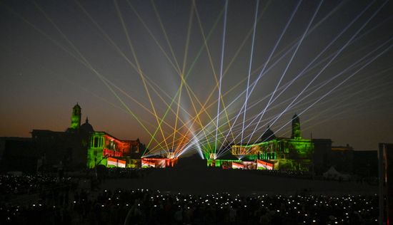 Laser Drone Light Show During Full Editorial Stock Photo - Stock Image ...
