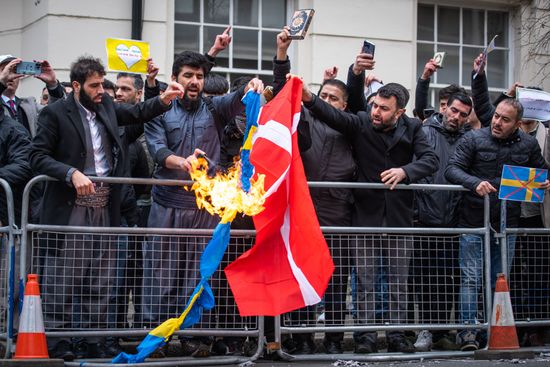 Protestors Burn Swedish Danish Flags During Editorial Stock Photo ...