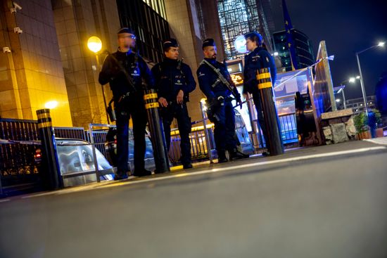Police Officers Hold Security Perimeter Around Editorial Stock Photo ...