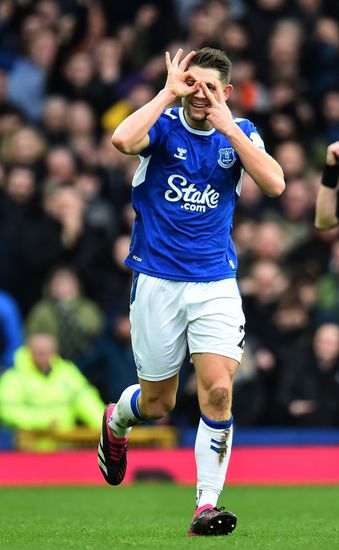 Evertons James Tarkowski Celebrates Scoring Opening Editorial Stock ...