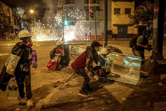 Protesters Clash Riot Police Downtown Lima Editorial Stock Photo ...