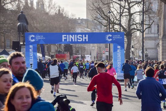 Runners Reach Finish Line Whitehall During Editorial Stock Photo ...