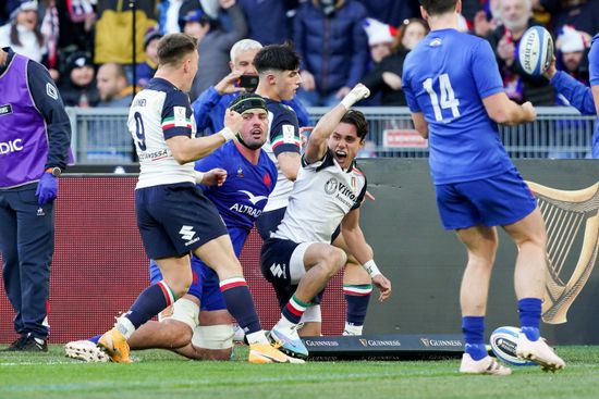 Ange Capuozzo Italy Celebrates Scoring Try Editorial Stock Photo ...