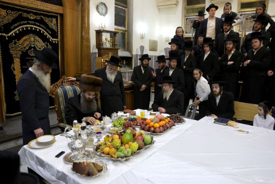 Ultraorthodox Jews Sit Their Rabbis Around Editorial Stock Photo ...
