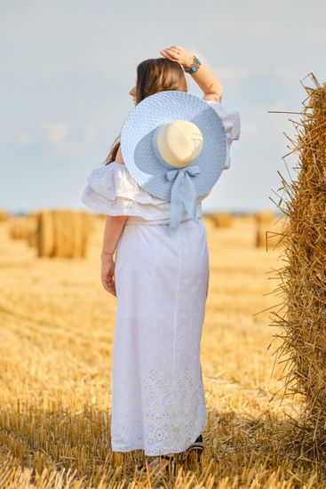 Rear View Woman White Sundress Straw Editorial Stock Photo - Stock ...