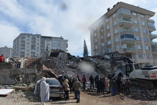 People Gather Around Rubble Building Destroyed Editorial Stock Photo ...