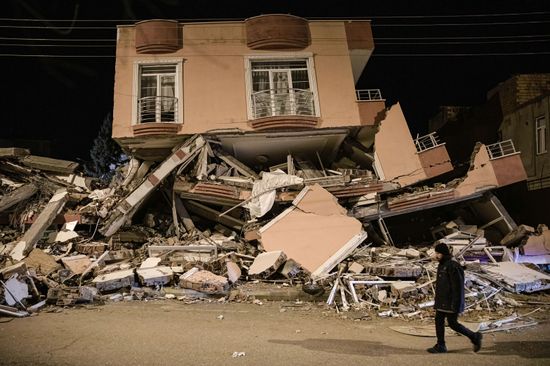 Man Seen Walking Front Collapsed Building Editorial Stock Photo - Stock ...