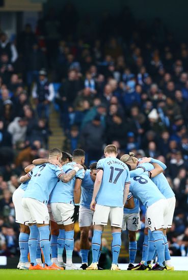 Manchester City Players Huddle Together Ahead Editorial Stock Photo ...