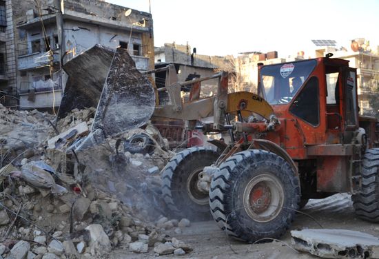 Man Drives Bulldozer Clear Rubble Amid Editorial Stock Photo - Stock ...