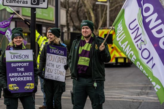Picket Line Unison Ambulance Crew Outside Editorial Stock Photo - Stock ...
