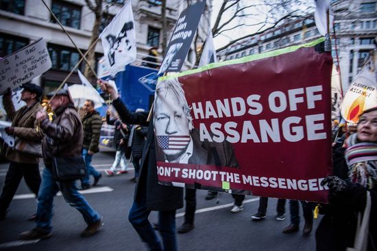 Julian Assange Supporters March Large Banner Editorial Stock Photo ...