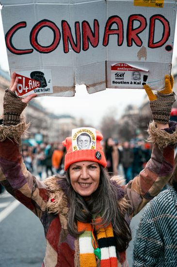 Demonstrator Holds Sign Connard Written On Editorial Stock Photo ...