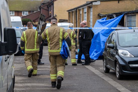 Firefighters Walk Inside Cordon On Argosy Editorial Stock Photo - Stock ...