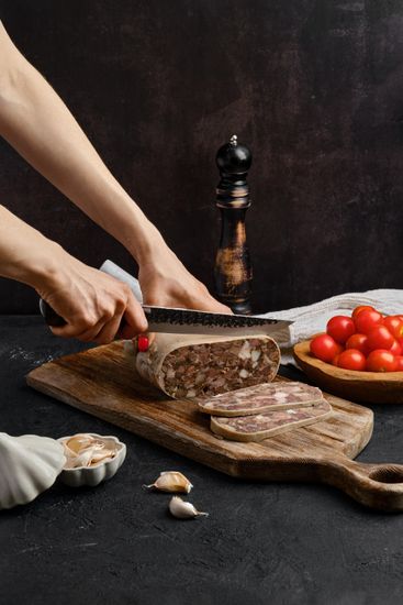 Female Hand Knife Cuts Boiled Pork Editorial Stock Photo - Stock Image ...