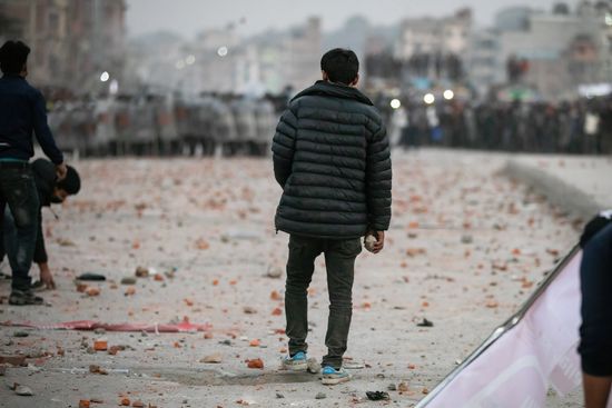 Protesters Hurl Bricks Stones Riot Police Editorial Stock Photo - Stock ...