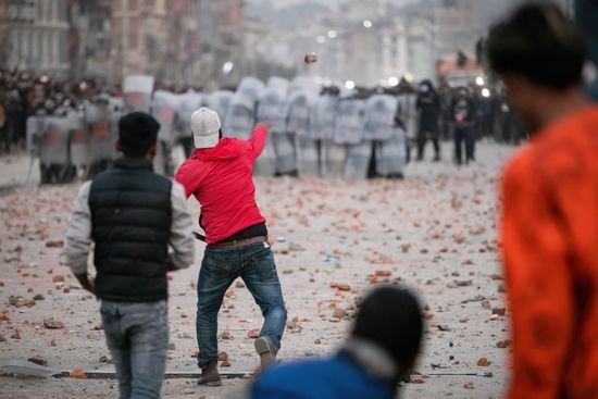 Protesters Hurl Bricks Stones Riot Police Editorial Stock Photo - Stock ...