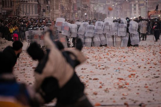 Protesters Hurl Bricks Stones Riot Police Editorial Stock Photo - Stock ...