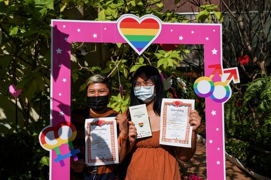 Lgbtq Couple Poses Customed Marriage Certificates Editorial Stock Photo ...