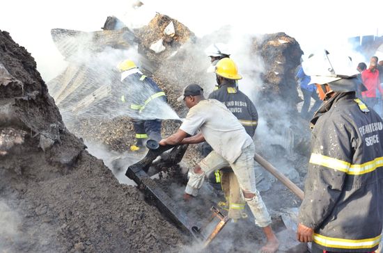 Firefighters Work Fire Ravages Commercial Shops Editorial Stock Photo ...