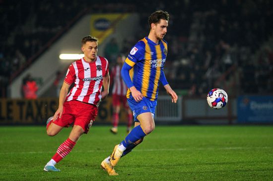 Tom Bayliss Shrewsbury Town Challenges Ball Editorial Stock Photo ...