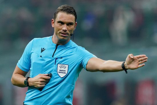 Referee Sandro Scharer Gestures During Uefa Editorial Stock Photo ...