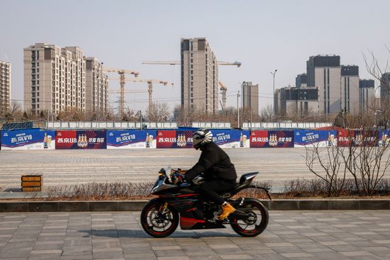 Motorcycle Passes Front Residential Buildings Beijing Editorial Stock ...