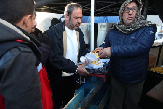 People Receive Hamburger Chips Aid Point Editorial Stock Photo - Stock ...