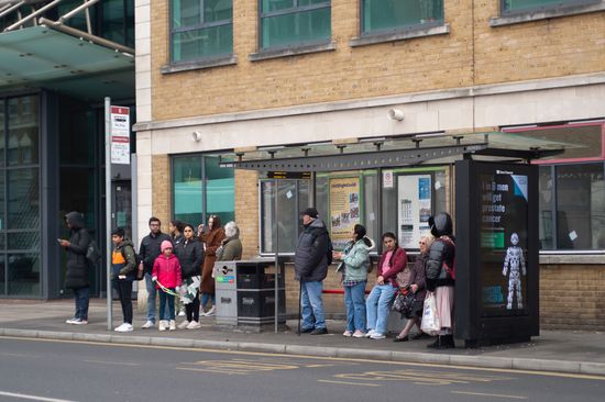 People Queue Bus Stop Leave Slough Editorial Stock Photo - Stock Image ...