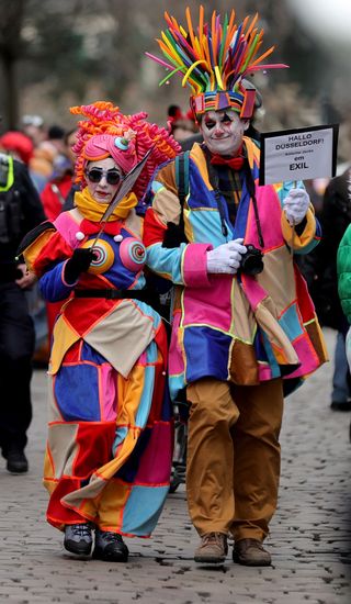 Carnival Fools Their Costumes Stand During Editorial Stock Photo ...