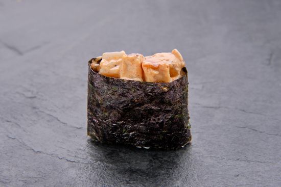 Macro Photo Nigiri Scallop Spicy Sauce Editorial Stock Photo - Stock ...