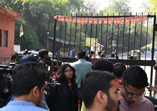 Media Personnel Out Side Jnu Gate Editorial Stock Photo - Stock Image ...