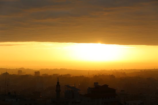 Sunrise Over Gaza City After Israeli Editorial Stock Photo - Stock ...