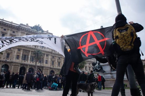 Group Anarchists Hang Banner Symbol Anarchist Editorial Stock Photo ...