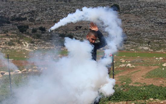 Palestinian Protester Uses Slingshot Hurl Back Editorial Stock Photo ...
