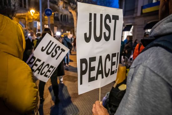 Protesters Seen Holding Placards Asking Peace Editorial Stock Photo ...