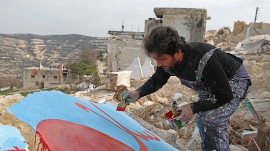 Syrian Artist Aziz Asmar Paints Damaged Editorial Stock Photo - Stock ...