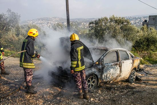 Palestinian Firefighters Extinguish One Two Cars Editorial Stock Photo ...