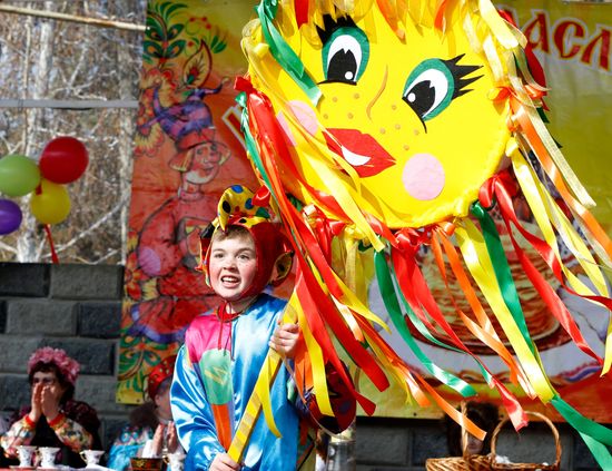 Russian Child Celebrates Maslenitsa Village Leninskoe Editorial Stock ...