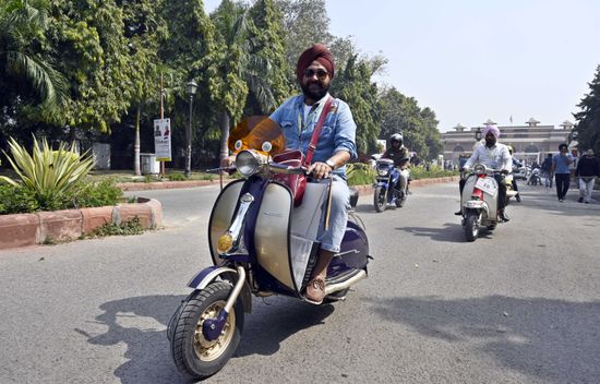 Man Rides Vintage Scooty While Taking Editorial Stock Photo - Stock ...