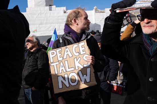 Protester Holds Placard That Reads Peace Editorial Stock Photo - Stock ...