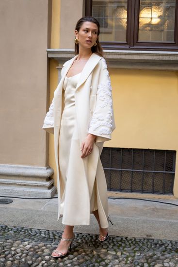 Danielle Cooperman Wears Cream Colored Silk Editorial Stock Photo ...