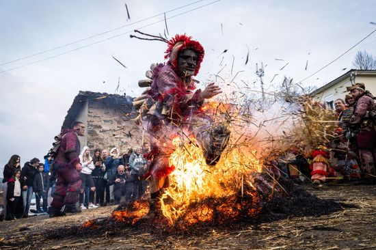 Reveler Dressed Devil Seen Jumping Bonfire Editorial Stock Photo ...