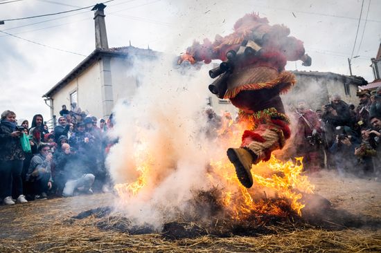 Reveler Dressed Devil Seen Jumping Bonfire Editorial Stock Photo ...