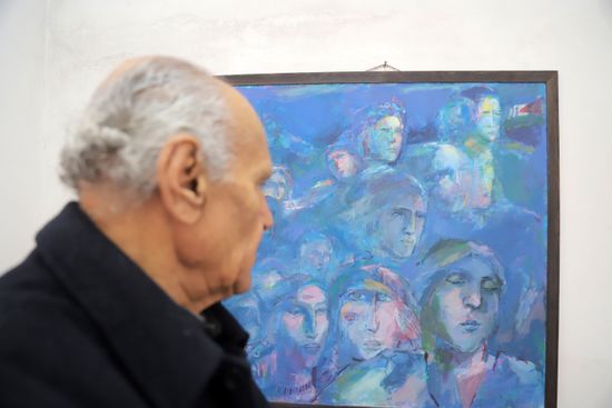 Palestinian Artist Shafiq Radwan 82 Paints Editorial Stock Photo ...