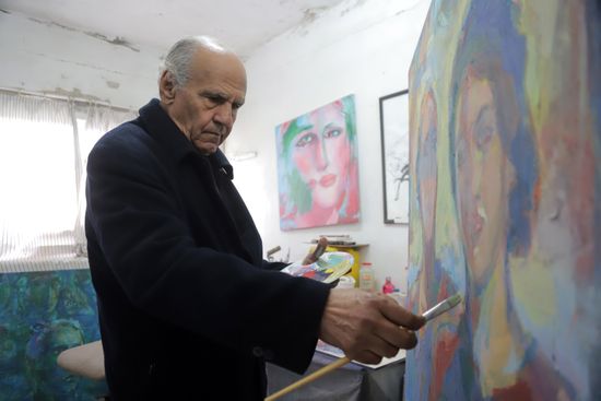 Palestinian Artist Shafiq Radwan 82 Paints Editorial Stock Photo ...